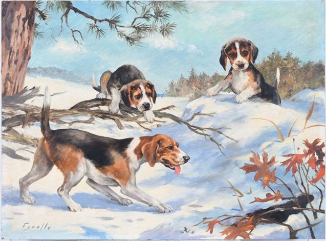 Going to Ground, Beagle puppies in a snowy landscape by Stanford ...