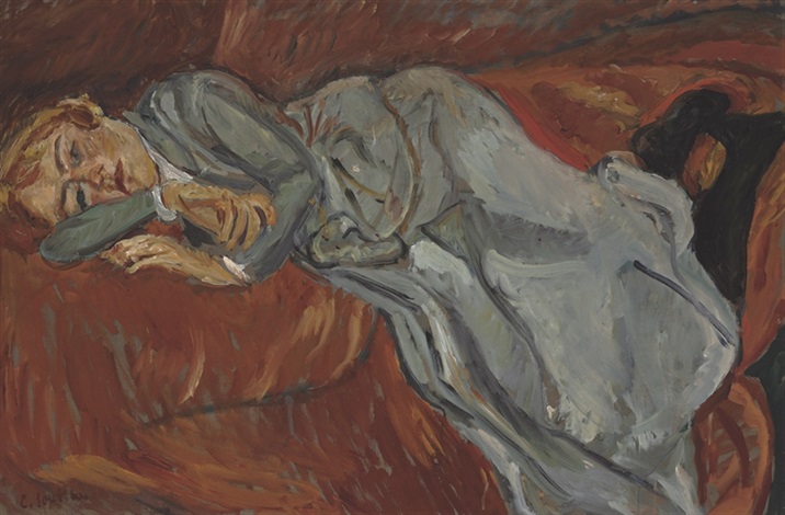Femme couchée sur un divan rouge by Chaim Soutine on artnet