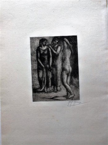 Groupe de trois femmes ou Deux femmes regardant un modèle nu by Pablo Picasso on artnet