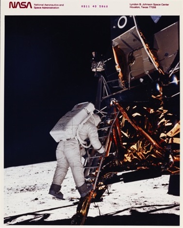 Buzz Aldrin steps off the Lunar Module Eagle, NASA mission Apollo 11 ...