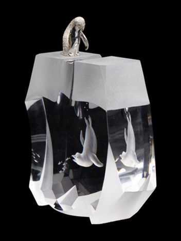 A Steuben Glass and Silver Ice Hunter Sculpture by James Archibald Houston on artnet
