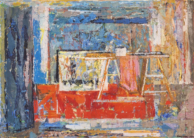 A colourful abstract vision of her workshop, painted by Tove Jansson in ...