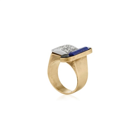 Raymond Templier Art Deco Diamond, Onyx And Lapis Ring by Raymond ...