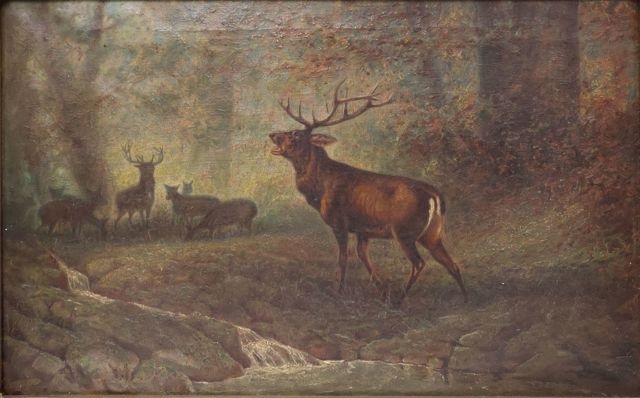 Wooded Landscape with Grazing Elk by Frederick Arthur Verner on artnet
