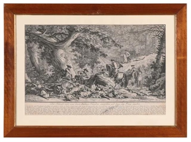 Konvolut von 5 Kupferstichen verschiedener Jagdszenen by Johann Elias ...