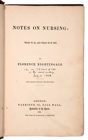 Florence Nightingale Notes on Nursing, 1860, presentation copy ...