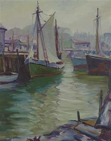 Boats in a harbor by John E. Hesse on artnet