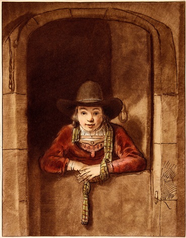 Boy Leaning over a Lower Door, after Samuel van Hoogstraten formerly ...