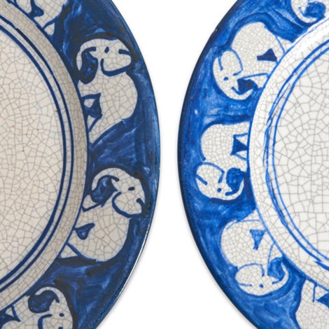 Two Dedham Pottery Elephant Pattern Plates by Dedham Pottery on artnet