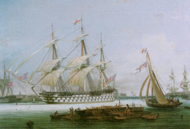 HMS Britannia, the flagship of Admiral Sir Philip Durham by Robert ...