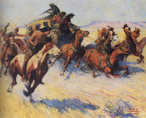 Indians attacking stagecoach by William Henry Dethlef Koerner on artnet