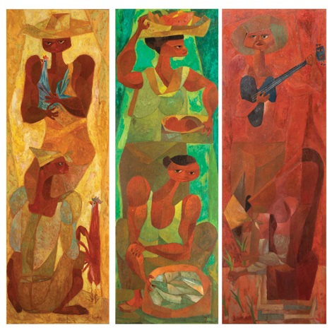 Triptych of Philippine Country Life a Sabungeros b Vendors c Rice ...
