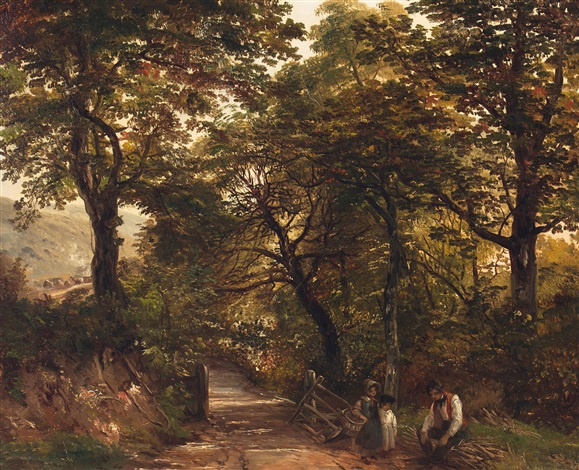 Wood gatherer with his two children in a glade by Frederick Richard Lee on artnet