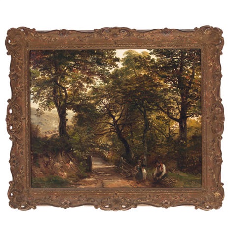 Wood gatherer with his two children in a glade by Frederick Richard Lee ...