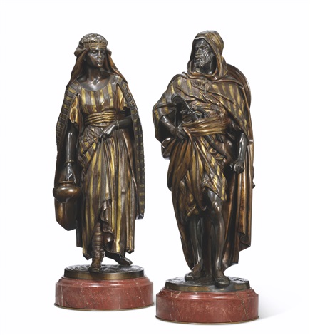 Chef arabe Arab chief and Femme arabe porteuse deau Arab woman carrying ...