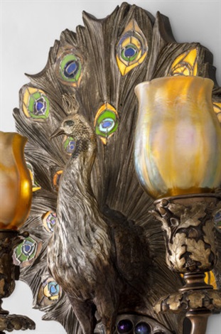 PAIR OF PEACOCK SCONCES FROM ANITA BALDWINS RESIDENCE, ANOAKIA, ARCADIA ...