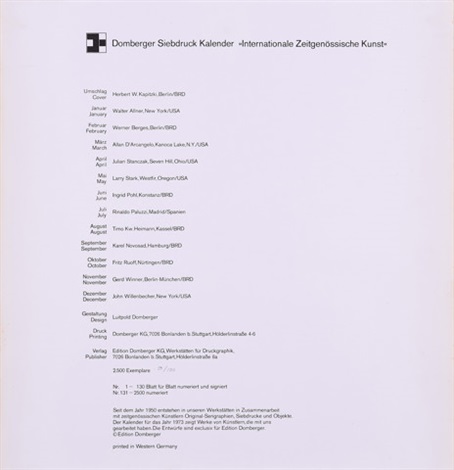 Domberger Siebdruck Kalender Internationale Zeitgenössischer Kunst by ...