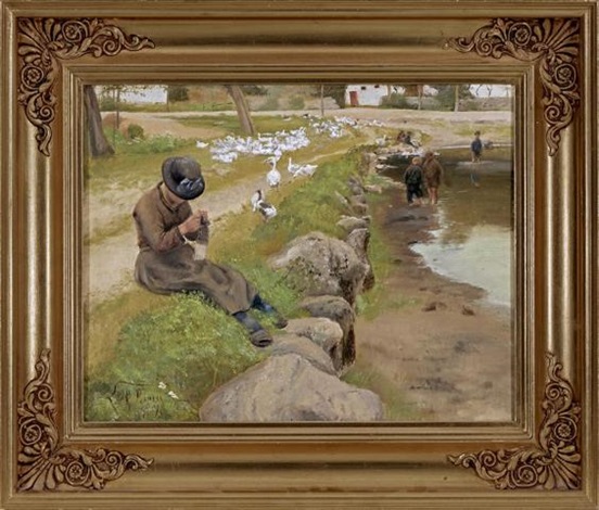 En Gaasevogter A goose keeper in the village Ring by Laurits Andersen ...