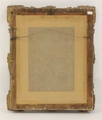 Portrait of a lady, bust-length, in a white dress with pink ribbons and ...