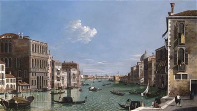 The Grand Canal looking east from the Campo di San Vio with gondolas ...