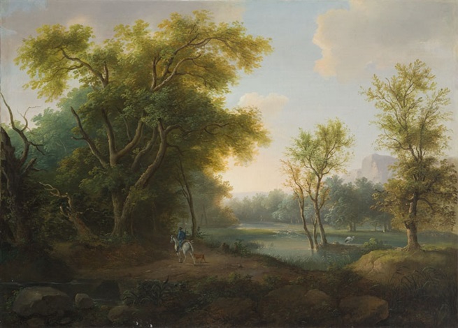Landscape with a hunter by Antoni Lange on artnet