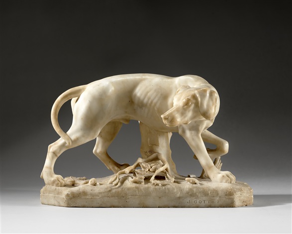 AN ALABASTER GROUP OF A POINTER by Joseph Gott on artnet