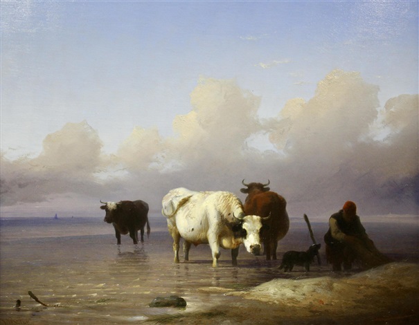 Rustend vee bij een rivier by James de Rijk on artnet