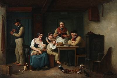 Interior with a family by Christian Andreas Schleisner on artnet