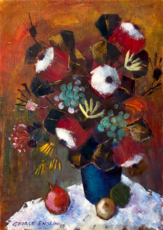 Still life with flowers and pomegranates by George Enslin on artnet