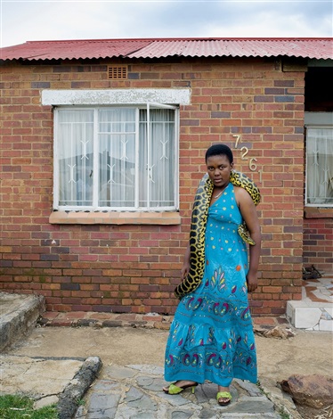 Nolwadle Duma and an Anaconda outside her house, Mamfiso Arts and ...