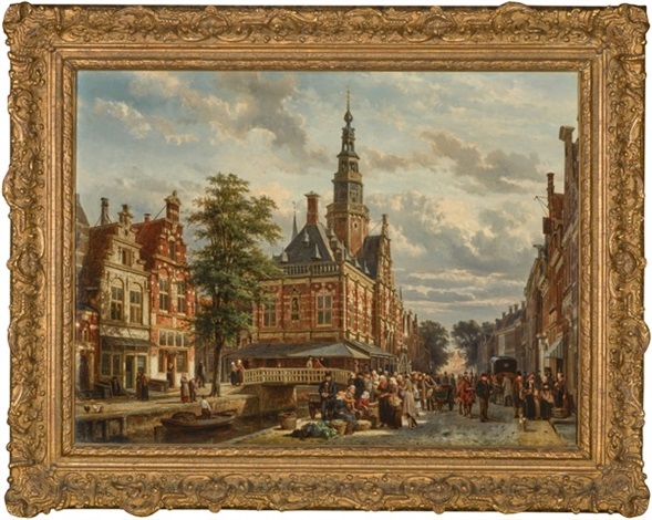 The Market Square and Town Hall of Bolsward in Summer by Cornelis ...