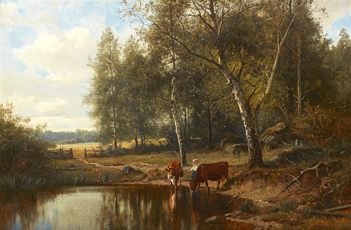 Landskap med kor och vallflicka by Edward (Johan-Edvard) Bergh on artnet