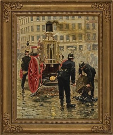 The old steam fire engine at Kultorvet in Copenhagen by Paul Fischer on ...