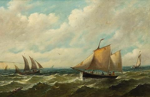 Boats off the coast by John Moore of Ipswich on artnet