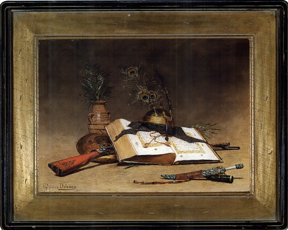 Still life with illuminated manuscript by Hippolyte Pierre Delanoy on ...