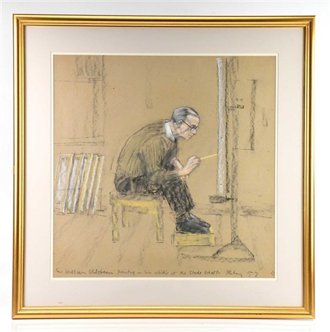 Sir William Coldstream painting in his studio at Slade School by Harold ...