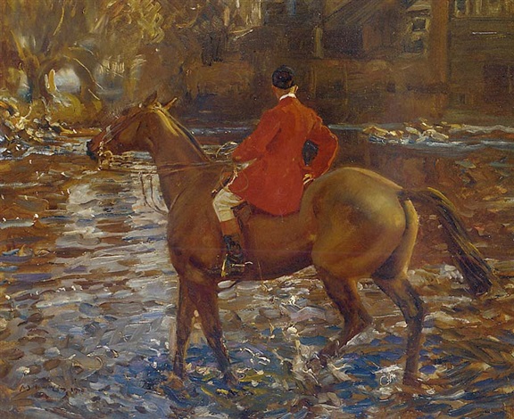 Sydney Tucker, huntsman of the Devon and Somerset, crossing the ...