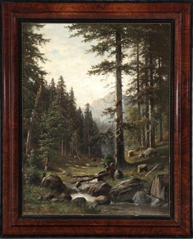Deer in a forest glade by Jacobus Johannes van Poorten on artnet