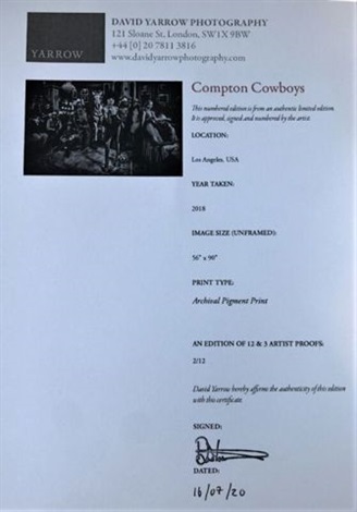 DAVID YARROW SIGNED LIMITED-EDITION COMPTON COWBOYS PHOTOGRAPH by David ...