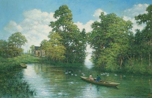 Boating on a spring lake by Yan Wenliang on artnet