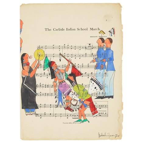 A Michael Horse painting, The Carlisle Indian School March by Michael ...