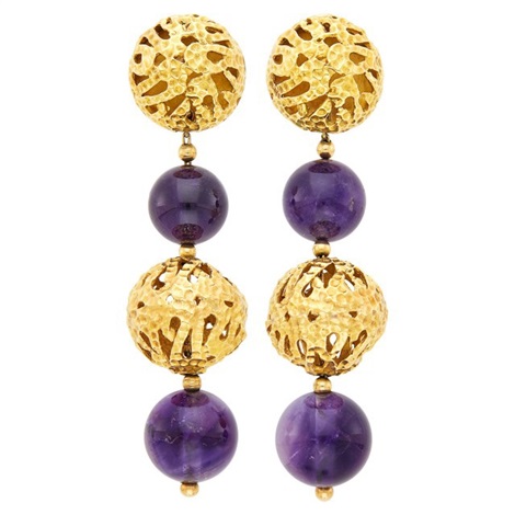 Van Cleef Arpels Pair of Gold and Amethyst Bead Pendant-Earclips by Van ...