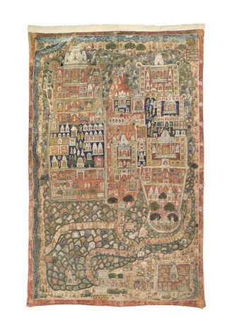 A large jain pilgrimage map of satrunjaya pata by Anonymous-Indian (18 ...