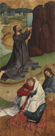 Jesus in Gethsemane. Jesus struggles in prayer in Gethsemane while the ...