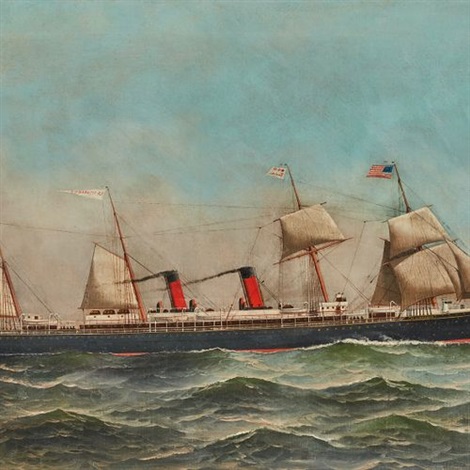 La Normandie, navire mixte à 4 mâts et 2 cheminées by Antonio Jacobsen ...