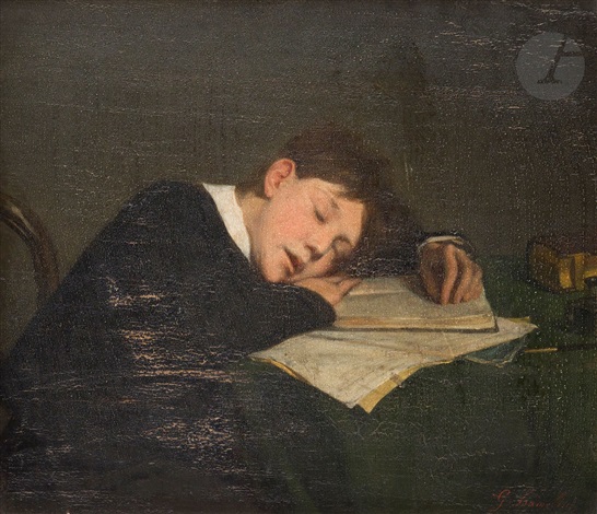 Jeune garçon endormi sur ses cahiers by Jacques Gustave Hamelin on artnet
