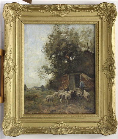 Herder met kudde bij schaapskooi by Willem George Frederik Jansen on artnet