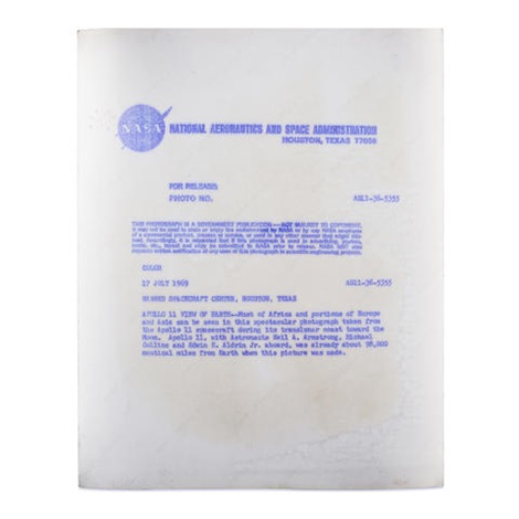 THE EARTH FROM COMMAND MODULE COLUMBIA by NASA and Michael Collins on ...