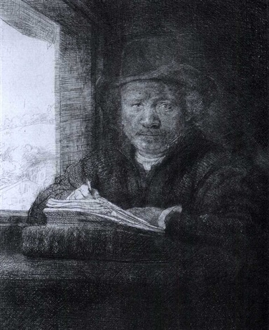 Self portrait drawing at a window by Rembrandt van Rijn on artnet