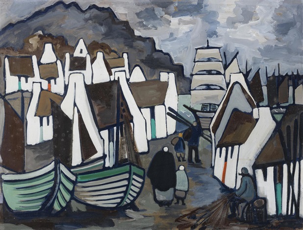 Cottages, Figures, Ships by Markey Robinson on artnet